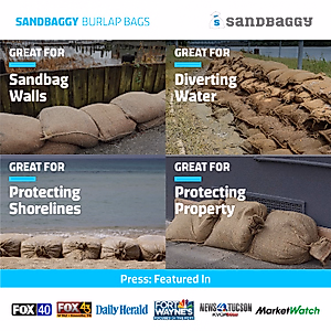 Sandbaggy Burlap Sand Bag - Size: 14" x 26" - Sandbags 50lb Weight Capacity - for Flooding, Flood Water Barrier, Tent Sandbags, Store Bags - Sand Not Included (5 Bags)