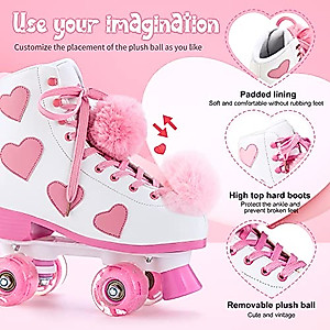 Ruthfot Women's and Girl's Classic Roller Skates with Light up Wheels and Love Heart Pattern, High-top PU Leather Rollerskates