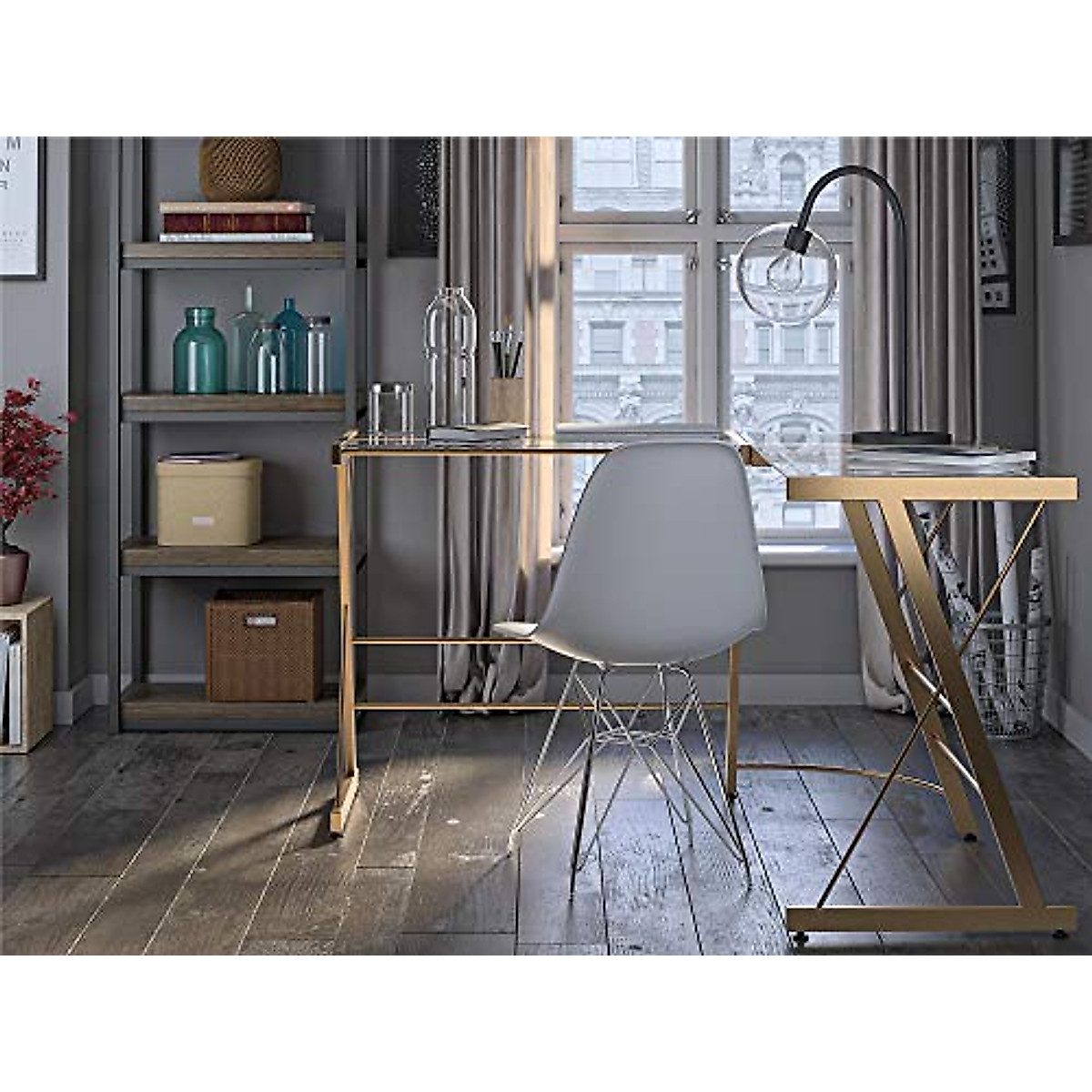 Ameriwood Home Odin Glass L-Shaped Computer, Gold Desk