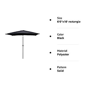 FLAME&SHADE 6.5 x 10 ft Rectangular Outdoor Market Patio Table Umbrella with Tilt, Black