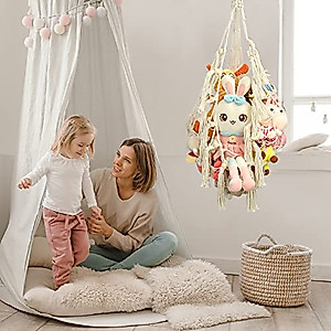 Morcheiong Stuffed Animals Net or Hammock, Large Stuffed Animals Storage with Hooks Tassel, Cotton Net for Stuffed Animals Corner