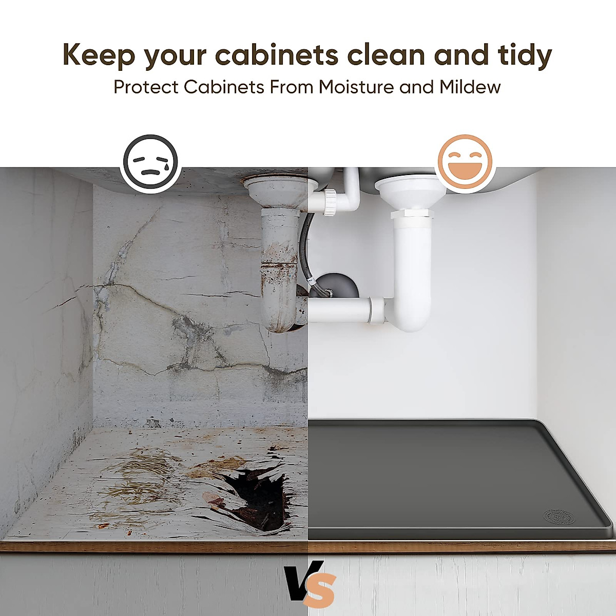 Under Sink Mat for Kitchen Waterproof, 34”×22” Silicone Under Sink Liner for 36" Cabinet, Flexible Thick Cabinet Protection Mat, Drips Leaks Spills Protector, Cabinet Liner for Kitchen Bathroom