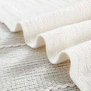 Revdomfly Knitted Throw Blanket White Farmhouse Woven Blankets with Fringe Tassels for Couch Bed, 47" x 67", White