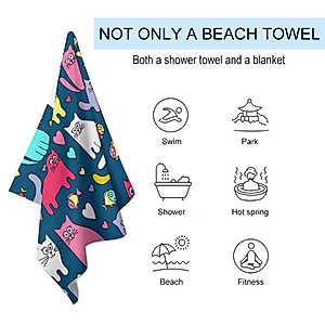 Colorful Cats Fish Microfiber Absorbent Lightweight Beach Towels Fast Dry Oversized Sand Free Beach Blanket 31x51in for Swimming Camping Travel Gym and Yoga