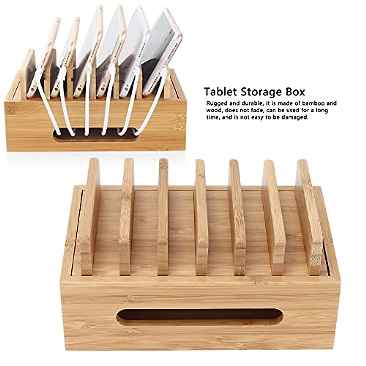 AUNMAS Charging Station Rack Valet Dock Organizer, Bamboo Wood Cell Phone Dock Portable Tablet Computer Organizer Storage Box for Home Office