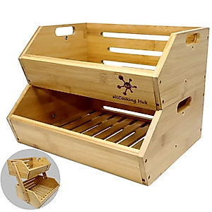 Bamboo Storage Bin - Multipurpose Open Front Stacking Bins for Kitchen & Pantry - Configurable as 2 Tier Bamboo Fruit Basket on Countertop – Ideal for Vegetables, Potato and Onion Storage Bin