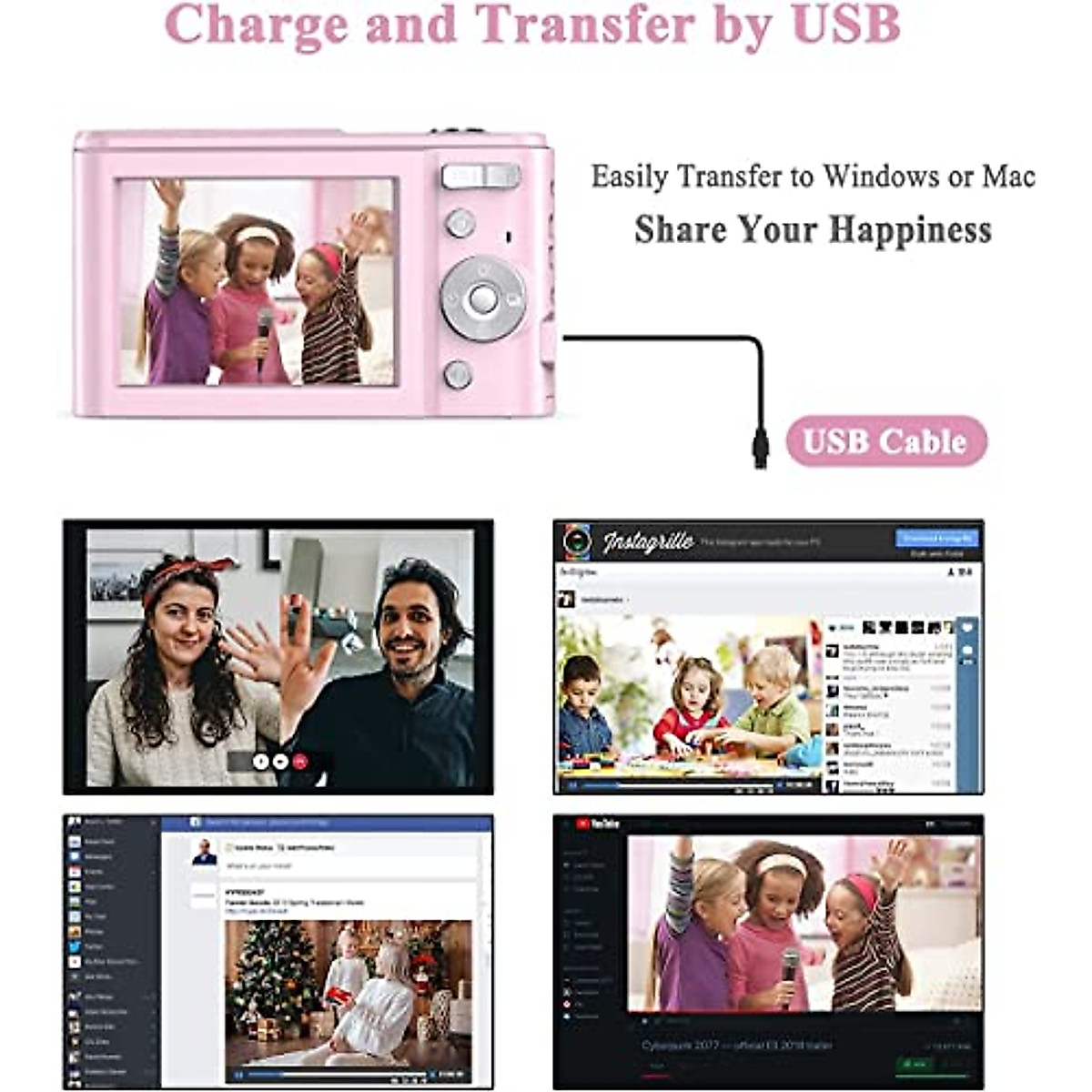 Digital Camera 1080P 36MP Kids Camera Compact Point and Shoot Digital Camera, 16X Digital Zoom 2 Batteries, Rechargeable Vlogging Portable Small Camera for Teens Students