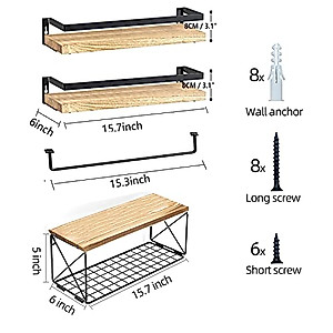 Hoiicco Bathroom Shelves with Wire Storage Basket, Floating Shelves Over Toilet with Protective Metal Guardrail, Wall Shelves for Bedroom, Living Room, Kitchen and Bathroom Toilet Paper