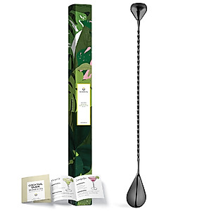 Homestia 2 in 1 Bar Spoon with Muddler, Stainless Steel Cocktail Spoon Long Handle Drink Stirrer, 12" Black Mixing Spoons Muddler Spoon, Extra Long Spoon with Droplet-Shaped Muddler for Cocktails