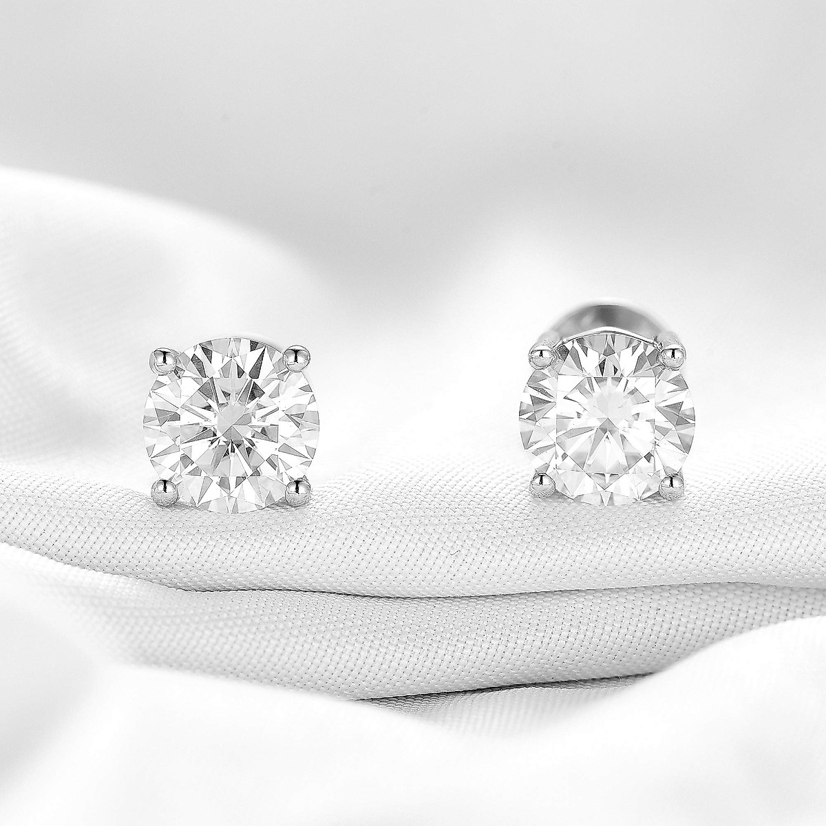 DovEggs 10K White Gold Post 3ct 7.5mm G-H-I Color Cut Moissanite Stud Earring Push Back 14K Gold QUALITY Silver Earrings for Women