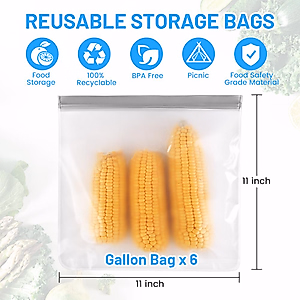 CIVJET 6 Pack Reusable Gallon Freezer Bags, Dishwasher Safe, BPA Free, Silicone, Zipper Closure, Red, Green, Food Storage