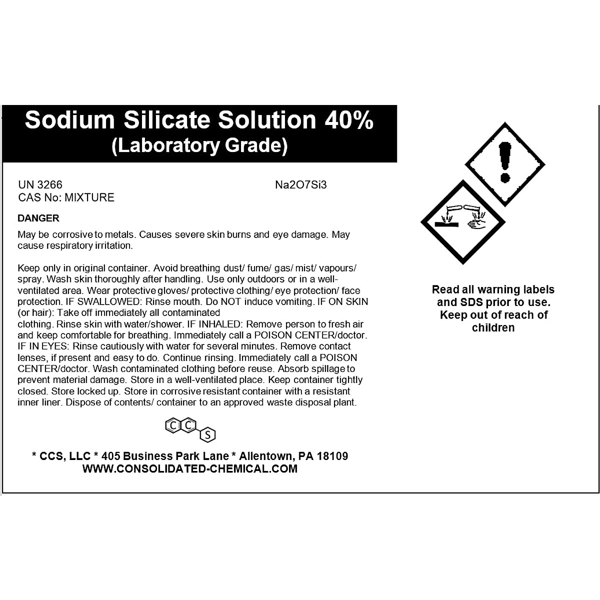 Sodium Silicate 40% Solution - New Tamper-Evident Sealed Bottles (100mL (3.3 Fl Oz))