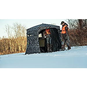 Hawk Mancave Archery Ground Blind, 4 Panoramic Windows, See-Through Mesh, Black Out Background, Water Resistant (HWK-FDGB)