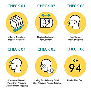 Happy Life,KIDS KF94 - Face Protective Mask for Kids (White) [Made in Korea] [20 Individually Packaged] Premium KF94 Certified Face Safety White Dust Mask for Kids,Small