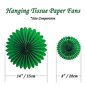 Dark Green Hanging Tissue Paper Fans Party Decoration Set for Birthday, Anniversary,Party Accessories for Juneteenth, Christmas, St. Patrick's Day, Wholesale Decorative Paper Fans, 6 Pack