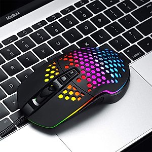 Lightweight Gaming Mouse, Honeycomb USB Wired Mouse with Backlight, 4000 DPI, RGB Computer Gaming Mouse for Mac, Laptop, PC (Black)