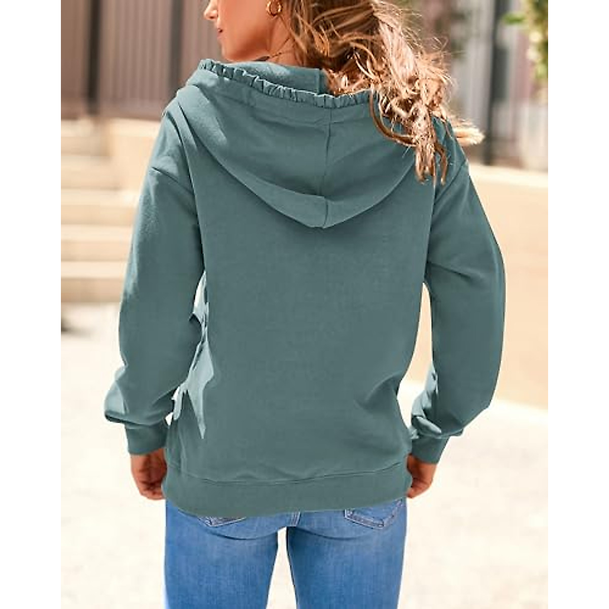 PRETTYGARDEN Ladies Pullover Hoodies Tops Drawstring Long Sleeve Thick Sweashirt Cozy Warm Winter Clothing With Pockets(Solid Grey Green,Medium)