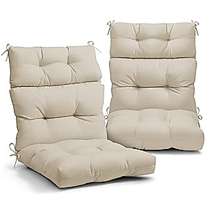 EAGLE PEAK New Tufted Outdoor/Indoor High Back Patio Chair Cushion, Set of 2, 44'' x 22'', Beige