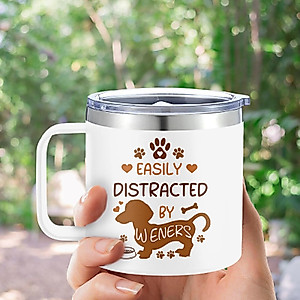 WWHSAI Dachshund Gifts - Easily Distracted by Wieners Dogs Dachshund Coffee Cups 14 Oz - Dachshunds Gifts For Women - Birthday Gift For Dackel Owners - Mothers Days Gift for Dachshunds Dog Mom Lovers