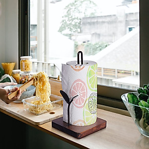 Clastyle Standing Rustic Wooden Paper Towel Holder Easy Tear Kitchen Paper Towel Organizer Free Farmhouse Roll Dispenser for Cabinet Countertop, Black and Dark Brown