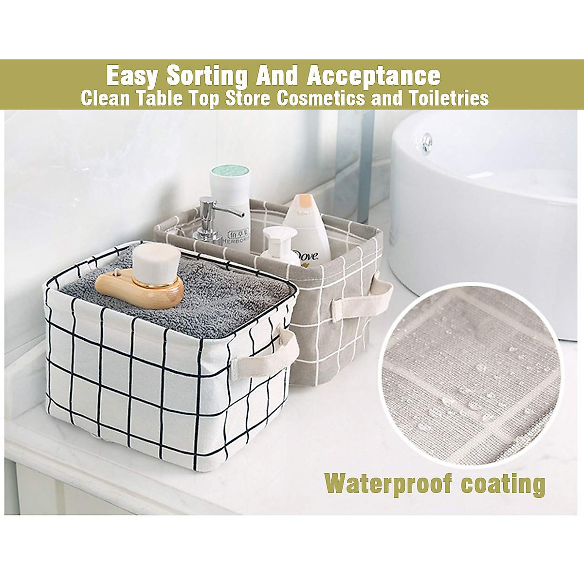 AARAINBOW 3 Packs Storage Basket Bins Canvas Mini Storage Cubes Storage Basket for Makeup, Toys Liners, Books Storage Baskets with Handles for Shelves & Desks(3 Gray)