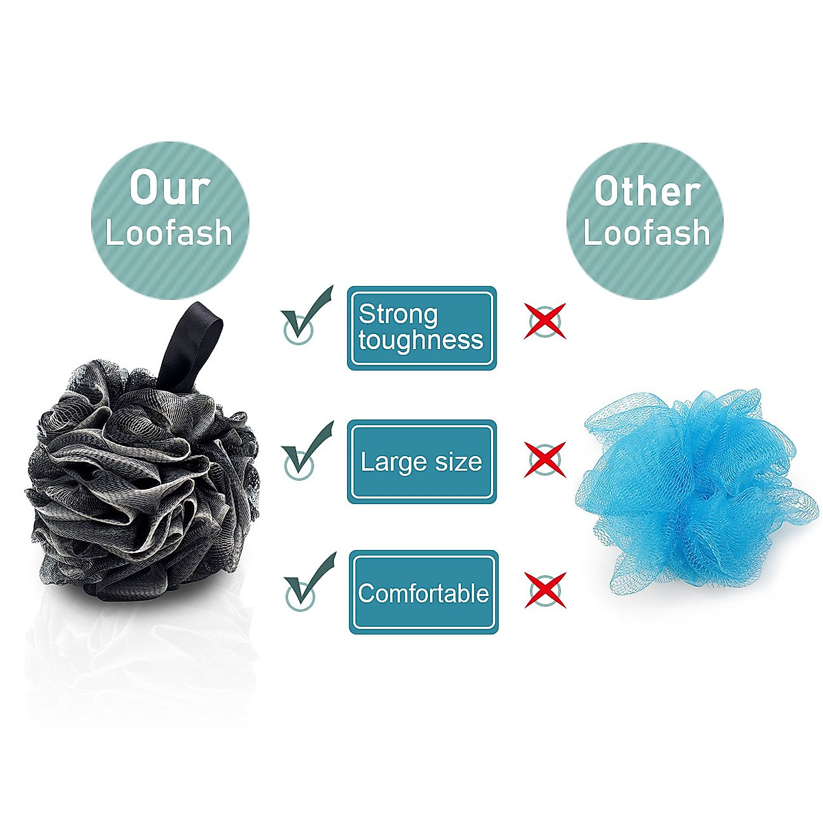 4 Packs Bath Loofahs-Eco-Friendly Carbonized Bamboo Bath Shower Sponge Mesh Pouf Loofahs Shower Ball Loofahs Bath Sponge-Exfoliate,Cleanse,Soothe Skin(60g/pcs)