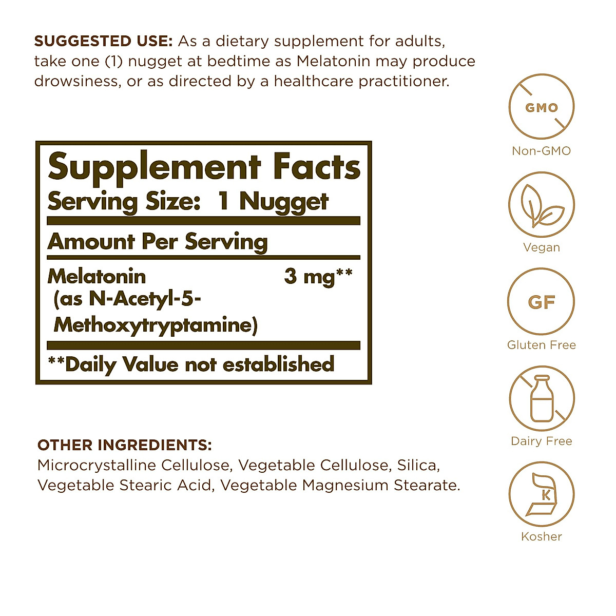 Solgar Melatonin 3 mg - 120 Nuggets - Helps Promote Relaxation & Rest - Non-GMO, Vegan, Gluten Free, Dairy Free, Kosher - 120 Servings