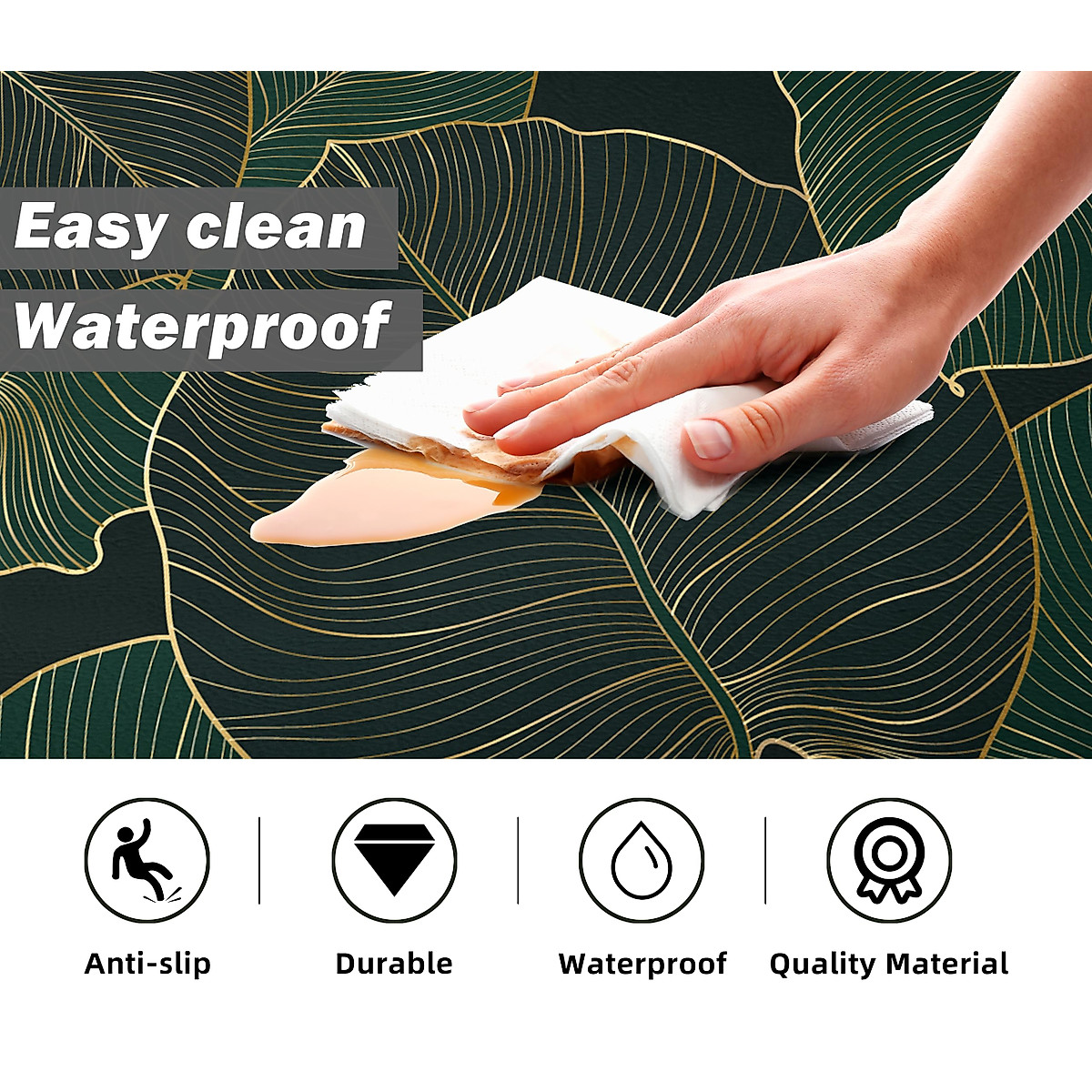 Kitchen Mats for Floor Cushioned Anti Fatigue Mats for Kitchen Floor Green Kitchen Floor Mat Memory Foam Boho Kitchen Rugs Luxury Kitchen Runner Kitchen Rugs Sets of 2, 17.3x28 + 17.3x47, 0.4 inches