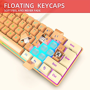 Snpurdiri 60% Wired Gaming Keyboard, RGB Backlit Ultra-Compact Mini Keyboard, Waterproof Mini Compact 61 Keys Keyboard for PC/Mac Gamer, Typist, Travel (Cream and Orange)
