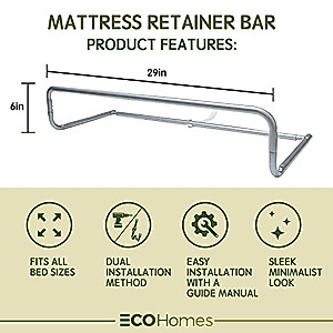 ECOHomes Mattress Retainer Bar for Foot of Beds for Home, RV | Non Slip Gaskets Metal Bar Holder for Bottom of Bed Frames & Adjustable Beds - Guard Rail Stops Mattress from Sliding, Moving & Slipping