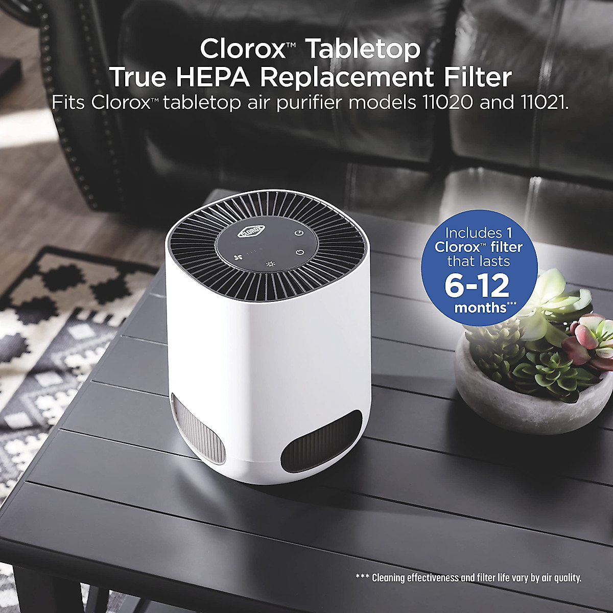 Clorox Tabletop Air Purifier True HEPA Replacement Filter, 200 Sq. Ft. Capacity, Removes 99.97% of Allergens up to 0.1 Micron, Compatible with 11020 & 11021, 1 Count (12020)