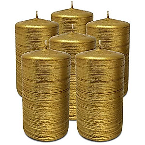 Hyoola Brushed Metallic Pillar Candles - 6 Pack - Gold Pillar Candles - European Made Decorative Pillar Candles - 2.75 Inch x 5 Inch