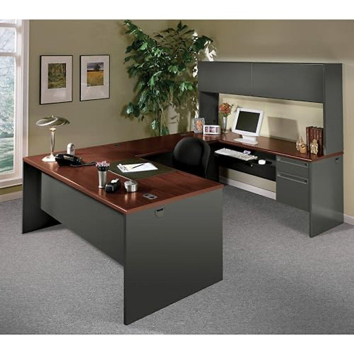 HON 38000 Series Right Pedestal Desk, 48" X 30" X 29.5", Mahogany/Charcoal