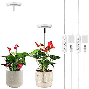 ROMSTO Grow Lights for Indoor Plants, LED Full Spectrum Plant Light for Indoor Plants, Height Adjustable Grow Light with 10 Dimmable Brightness, 8/12/16H On/Off Timer, Ideal for Small Plants, 2 Packs