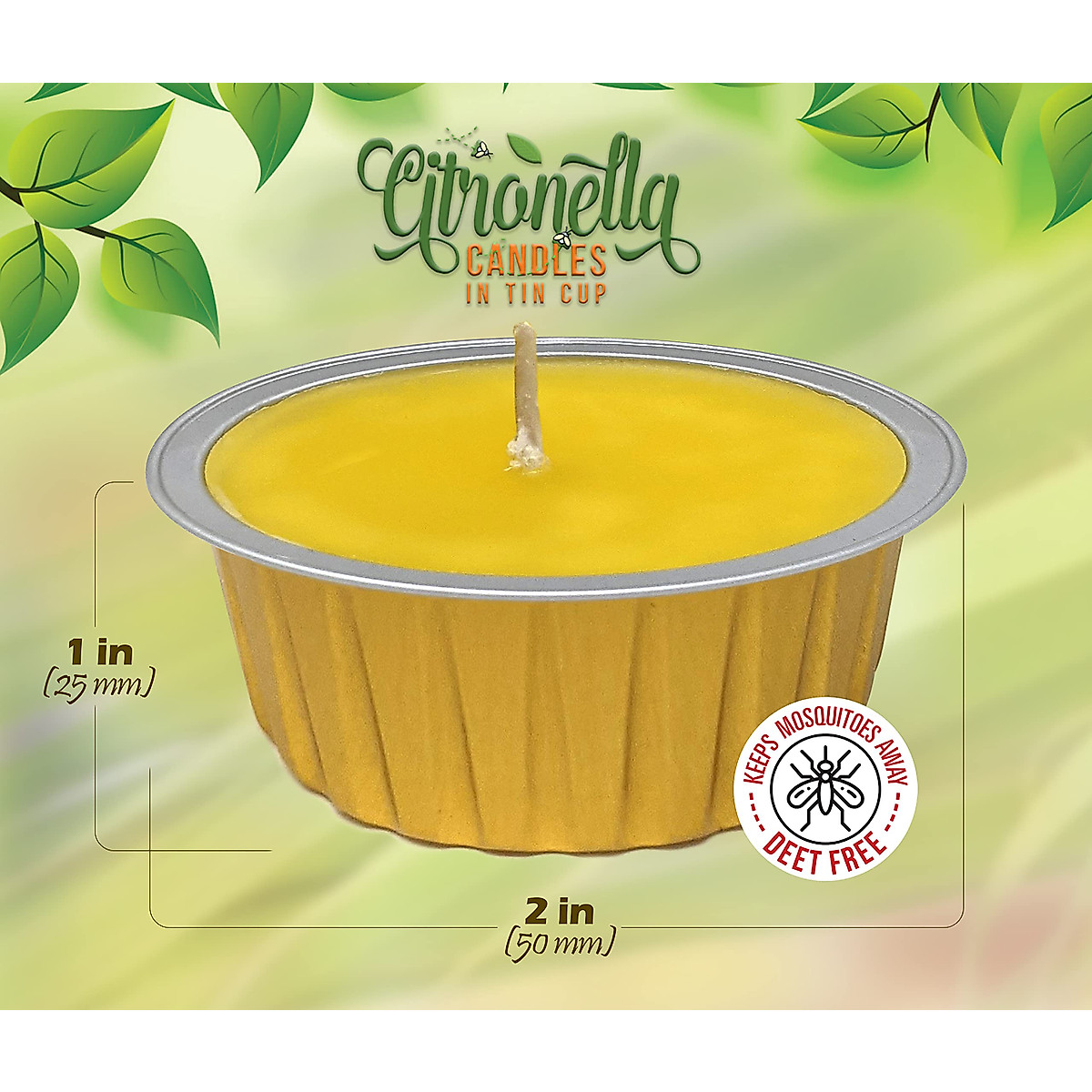 Hyoola Citronella Candles in Aluminum Cup - 6 Pack - Scented Candles Citronella - 4 Hour Burn Time - 1" x 2 Citronella Candle Outdoor and Indoor Use - Made in Europe