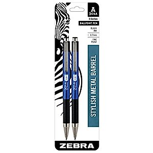 Zebra Pen F-301A Retractable Ballpoint Pen, Premium Blue Metal Barrel, Fine Point, 0.7mm, Black Ink, 2-Pack