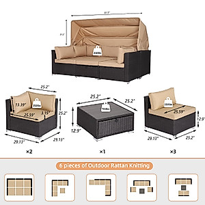 GlasFlength Outdoor Wicker Patio Furniture Sectional Set, Khaki