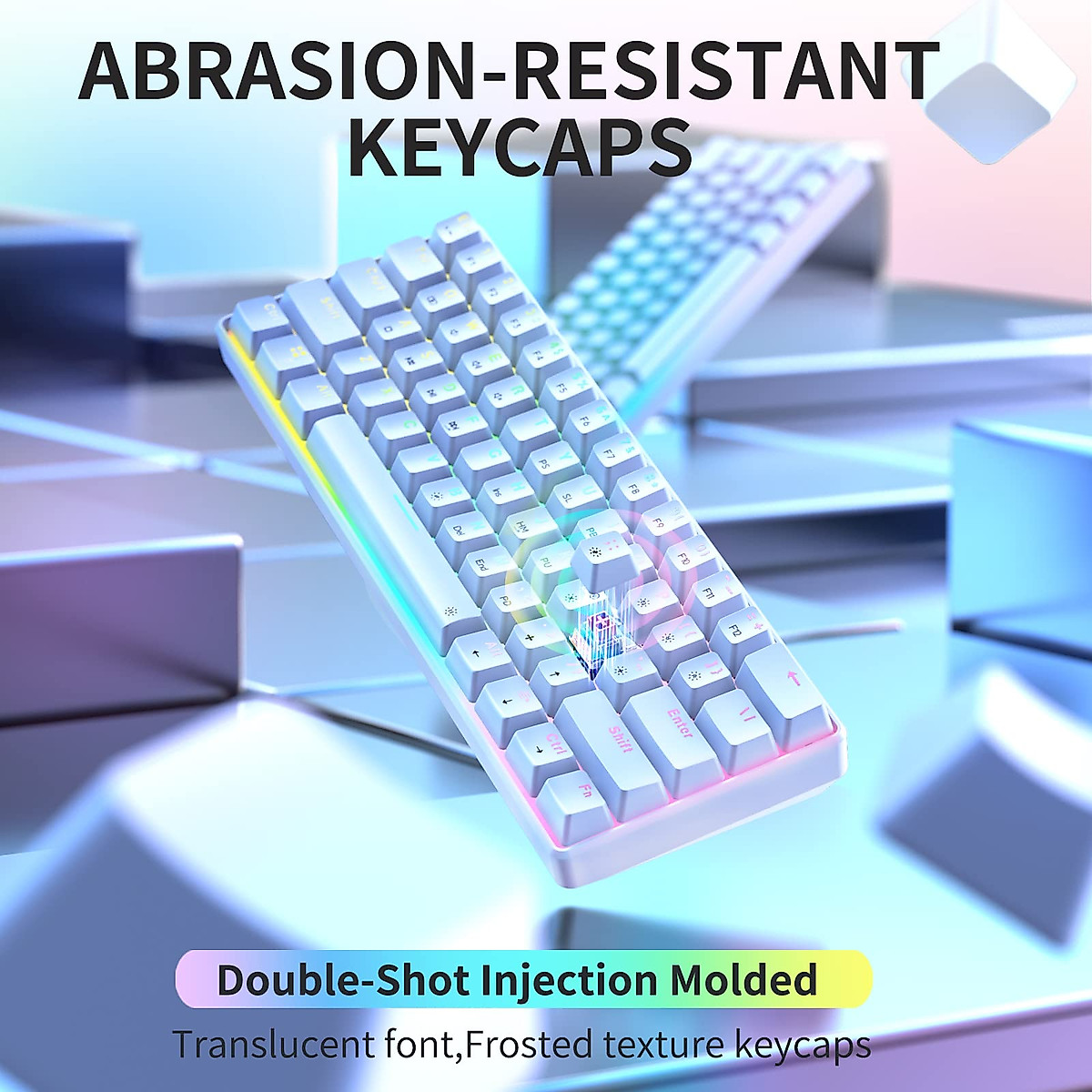 Punkston TH61 60% Mechanical Gaming Keyboard,RGB Backlit Wired Ultra-Compact Mini Mechanical Keyboard Full Keys Programmable White (Optical Brown Switch)