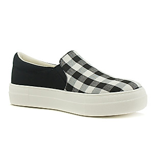 Soda TOPSHOE ave- Hike Platform Slip- On Sneaker w/Cushion Foam (8.5, Gingham Black, Numeric_8_Point_5)