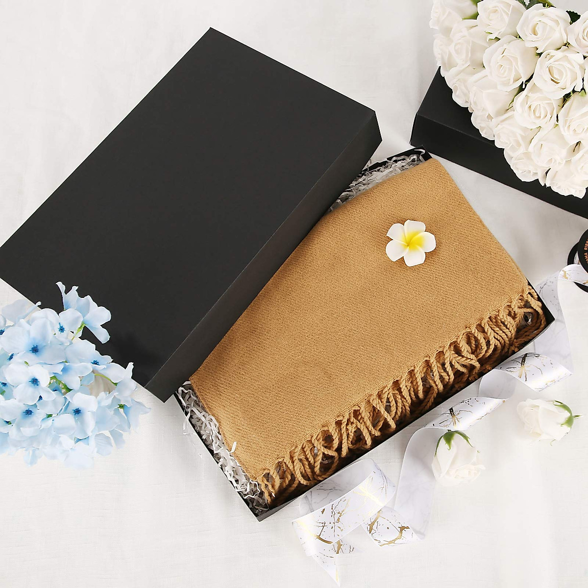 JINMING 6 Extra Large Gift Boxes with Lids 17x11x2.5 Inches Christmas Gift Wrap Boxes, Black Cloth Gift Boxes, Apparel Gift Boxes for Thanksgiving Day