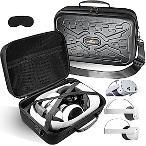 SARLAR Fashion Travel Protective Case for Oculus Meta Quest 3S/Quest 3/Quest 2/Vision Pro VR Gaming Headset and Touch Controllers Accessories Carrying Bag,Include Lens Protection Cover