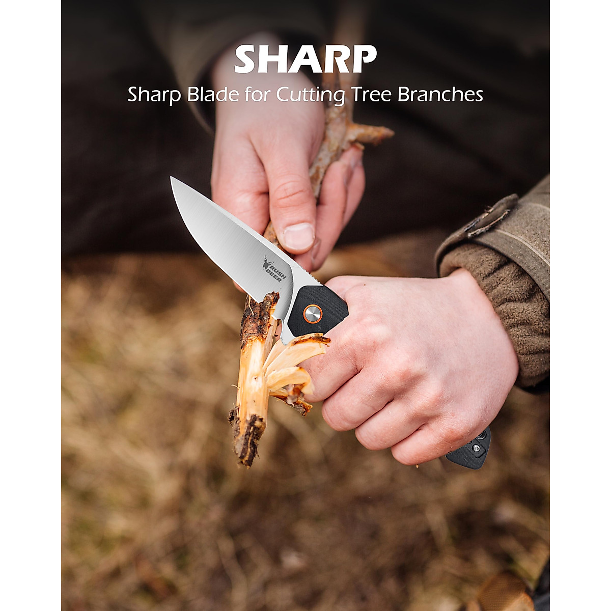 Rush Deer Pocket Knife: Folding Knife with 4" D2 Steel Blade and G10 Handle, EDC Knife with Pocket Clip.Ideal for Camping, Fishing and Survival,Gift for men women