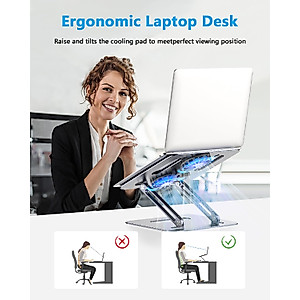 YICOSUN Laptop Stand with Fan Cooling | Foldable Holder for 12" 14" 15" 16" Tablet MacBook & Pro, Mac, Surface | Powerful Laptop Cooler Stand for Working, Gaming, Dj | Grey Aluminum Breathable Tray