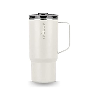 REDUCE Travel Coffee Mug, 24 oz - Insulated Mug for Tea, Coffee and Other Hot Drinks - With Flo-Motion Lid and Handle - Single-Serve and Cupholder Friendly - Linen