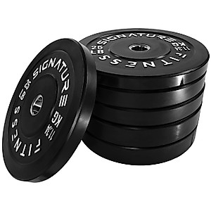 Signature Fitness 2" Olympic Bumper Plate Weight Plates with Steel Hub in Pairs or Sets - 100% Virgin Rubber, Black