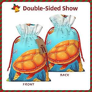 RLDOBOFE Christmas Gift Bags With Drawstring Turtle and Fish Christmas Burlap Gift Bag Christmas Drawstring Bag for Halloween Xmas Candy Bags Reusable Xmas Present Bags for Party Decorations Holiday