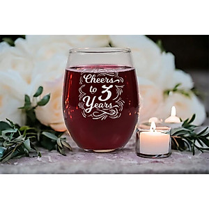 JohnPartners993 Cheers To 3 Years Wine Glass - Etched Sayings - Gift To Celebrate Wedding - Business - Or Work Anniversary - Gift For Him Her Couple