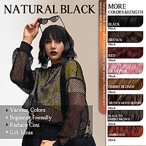 ENTRANCED STYLES Black Wigs with Bangs for Women 14 Inches Synthetic Curly Bob Wig for Girl Natural Looking Wavy Wigs …