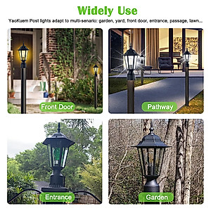 YaoKuem Outdoor Post Light, Pole Lantern, E26 Base 60W Max, Aluminum Housing Plus Glass, Wet Location Rated, Bulbs not Included, Matte Black, 1 Pack