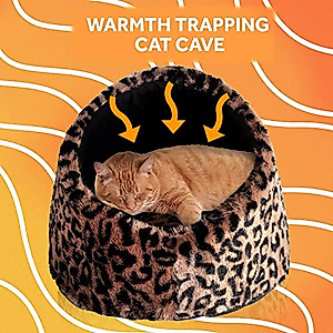 Downtown Pet Supply - Cat Cave Bed - Cute Cat Bed or Kitten Bed - Foldable, Nap Mat with Non-Slip Grip - Warm & Cozy Covered Cat Bed - Beige - 16 in x 14 in x 12 in
